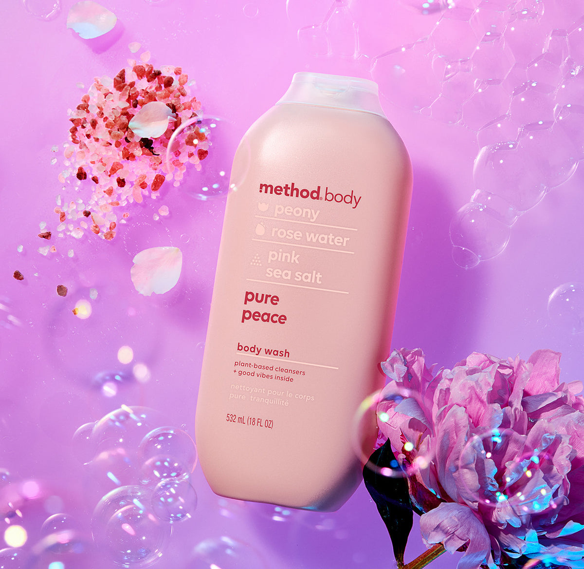 Peony, Rose Water, & Pink Sea Salt Body Wash | Pure Peace - 18 oz ...