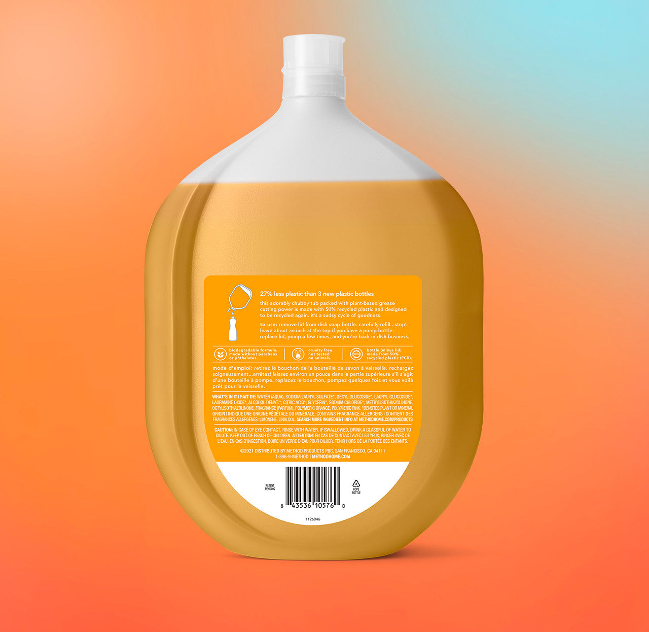 method | Dish Soap, Refill, Clementine, 54 fl oz – method products