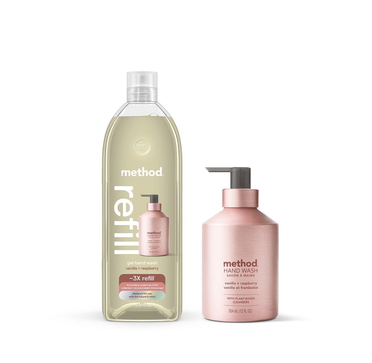 gel hand wash starter set - vanilla + raspberry, 46 fl oz – method products