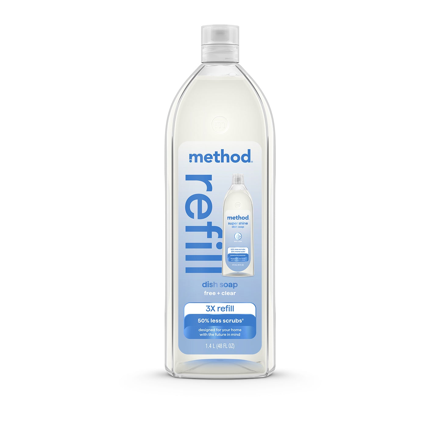 super shine liquid dish soap refill - free + clear, 48 fl oz – method ...