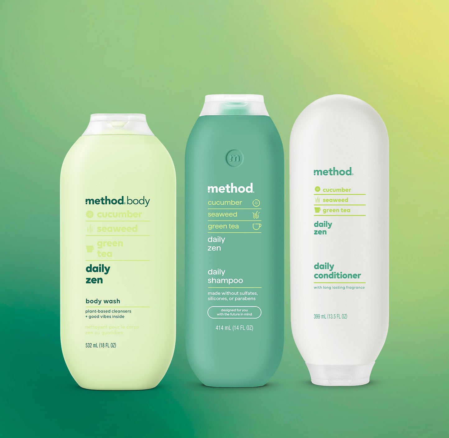 shower trio - daily zen, 45.5 oz – method products