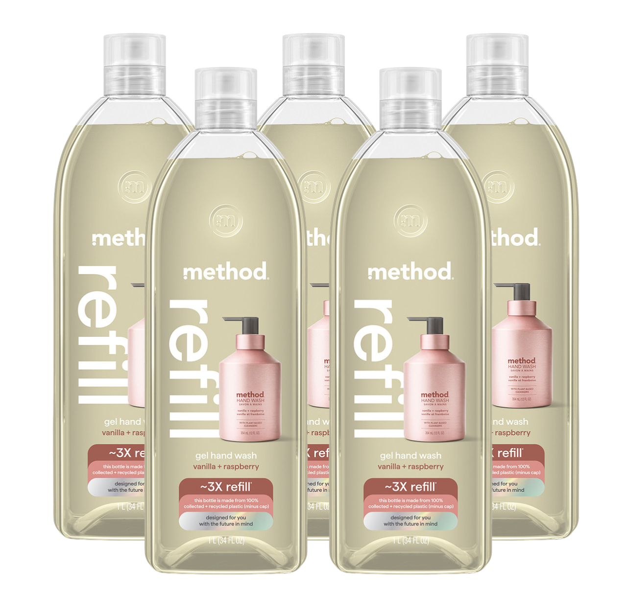 vanilla + raspberry gel hand wash refill 5-count bundle, 170 fl oz ...